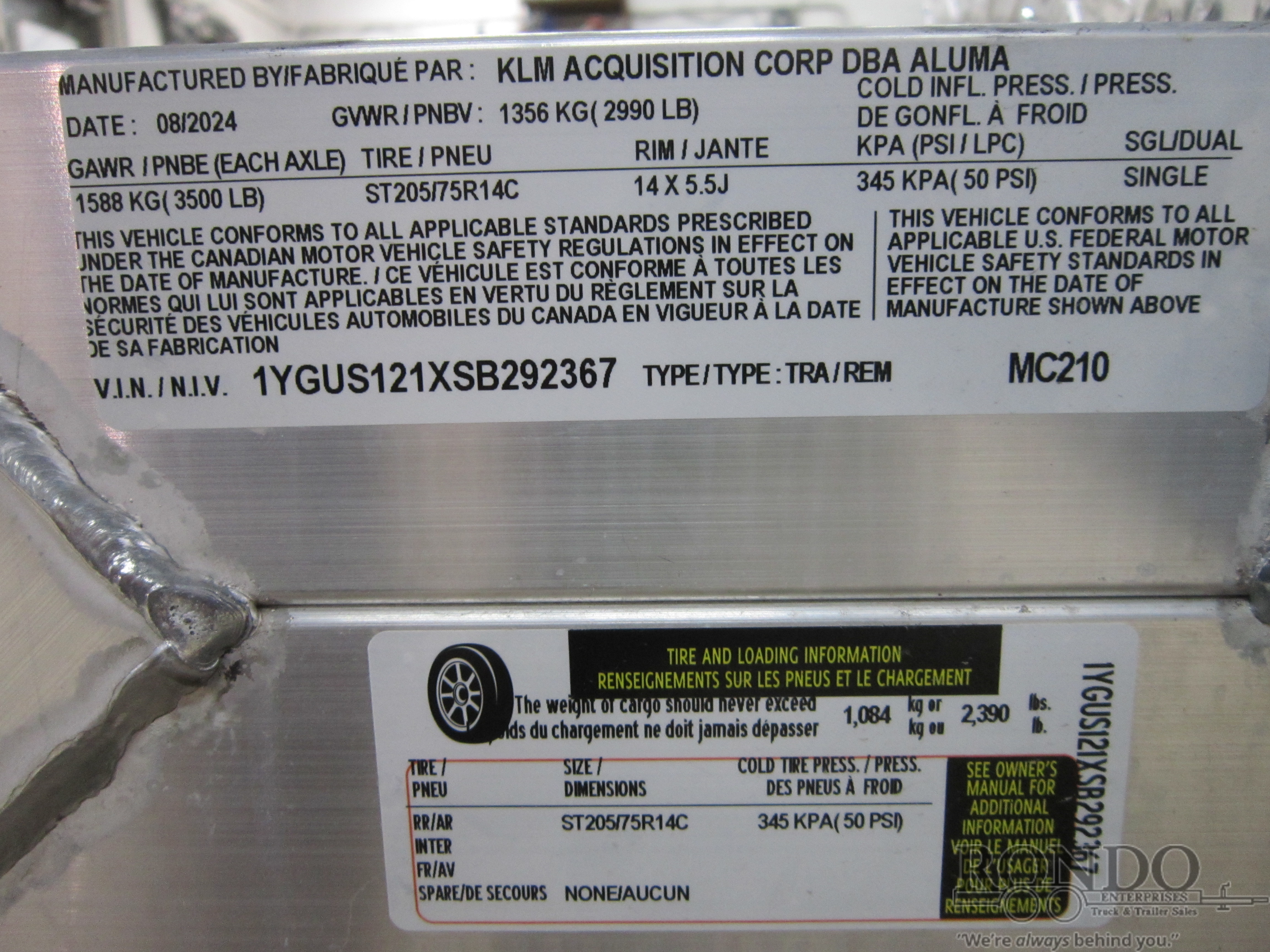 2025 Aluma 78x11.5' Aluminum Single Axle Utility MC210S-R-RTD :: Rondo ...